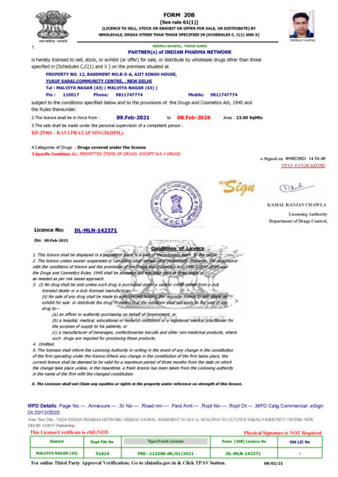 IPN Registration : Licence To Sell Form 20 B - IPN Delhi India